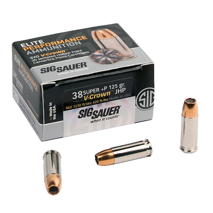 Sig Sauer .38 Super +P 125 GR. Elite V-Crown JHP - 20RD - Top Gun Supply