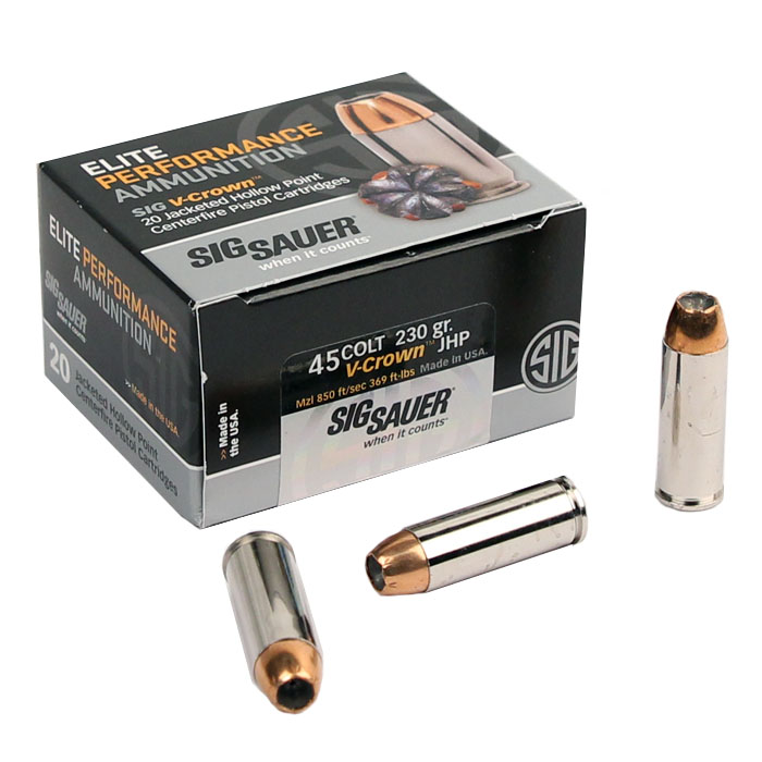 Sig Sauer .45 Colt 230 GR. Elite V-Crown JHP - 20RD - Top Gun Supply