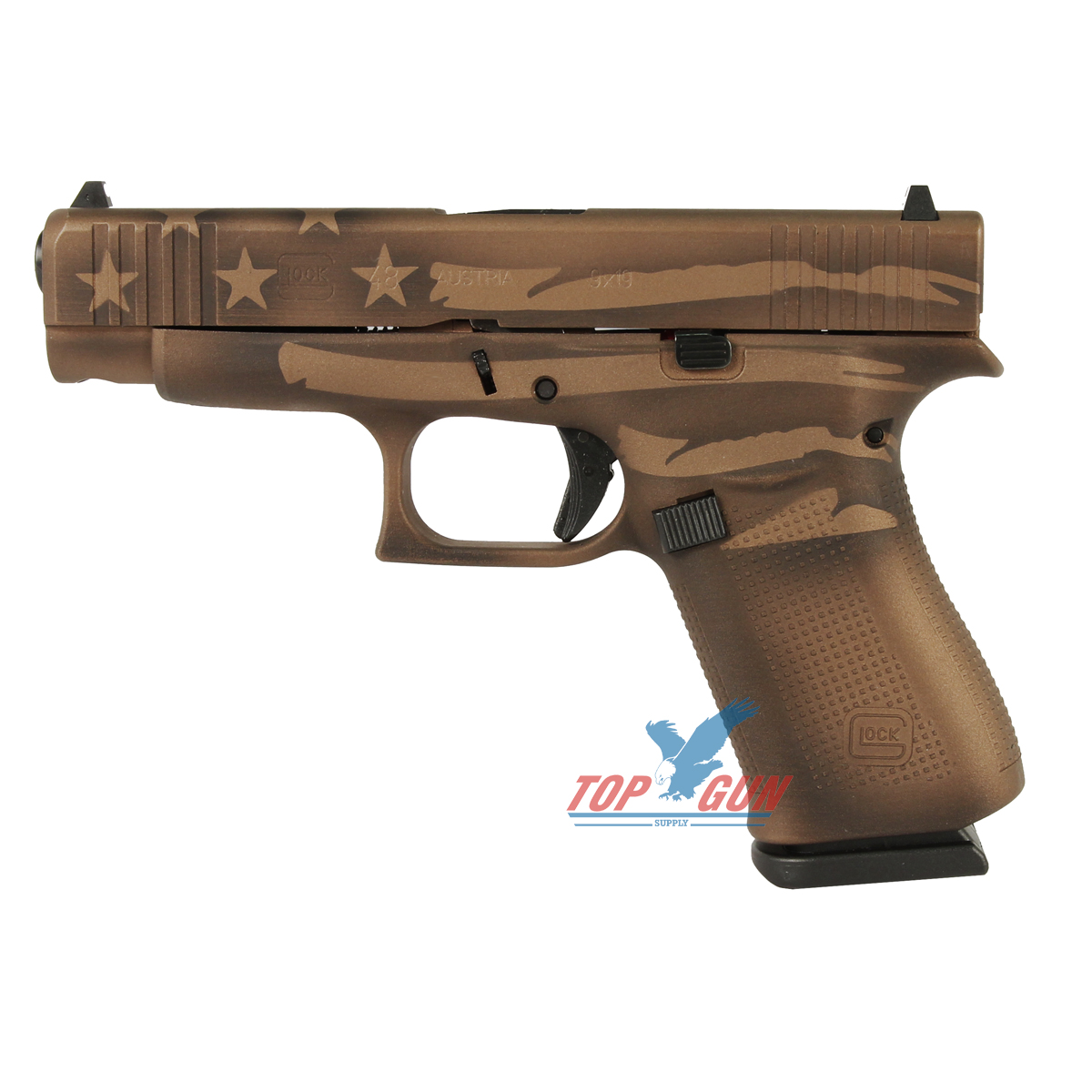 Glock 48 9mm - Battleworn Bronze Distressed Flag - Top Gun Supply